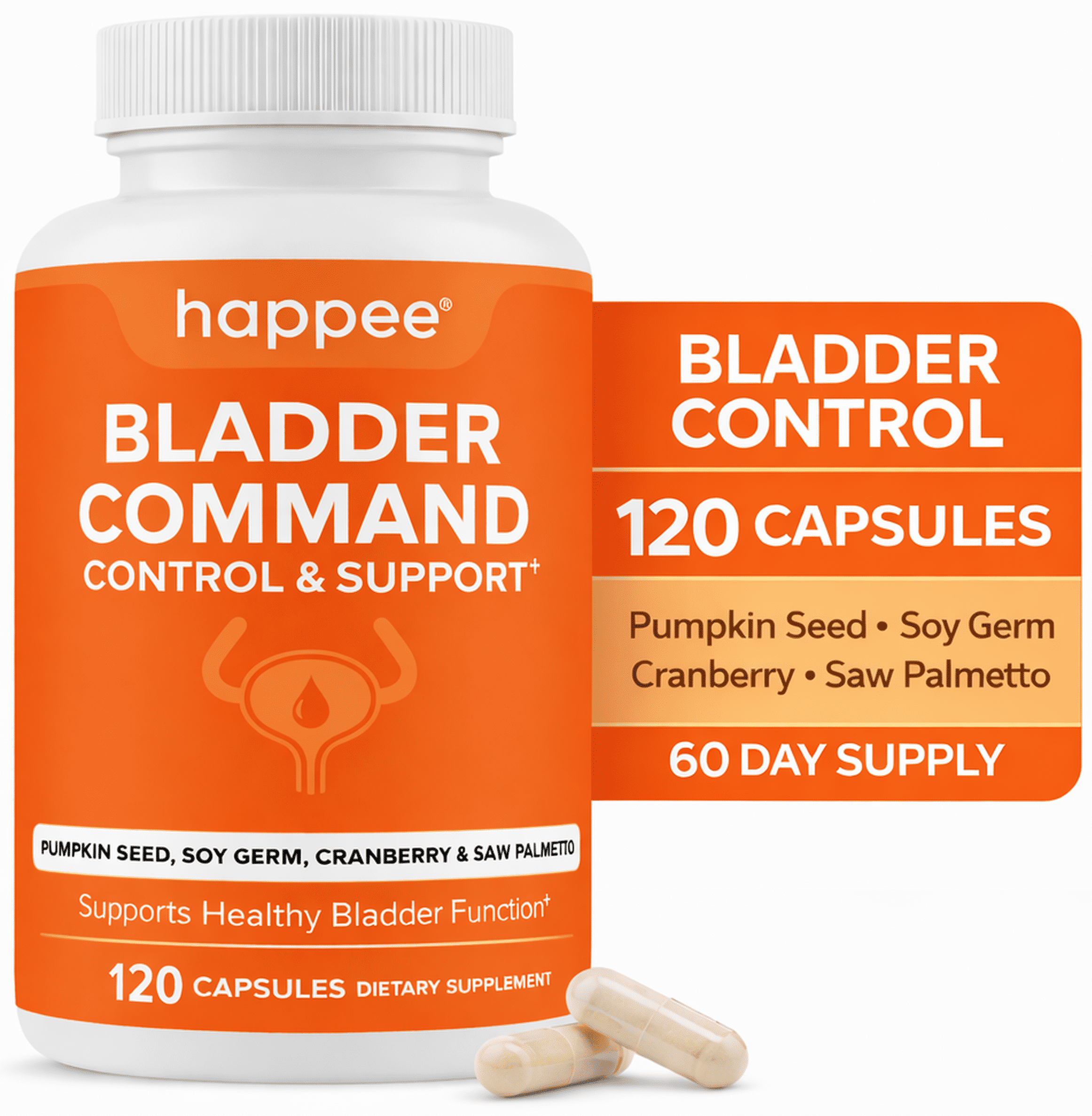 Happee Bladder Control Pills 120 Count, with Pumpkin Seed Extract ...