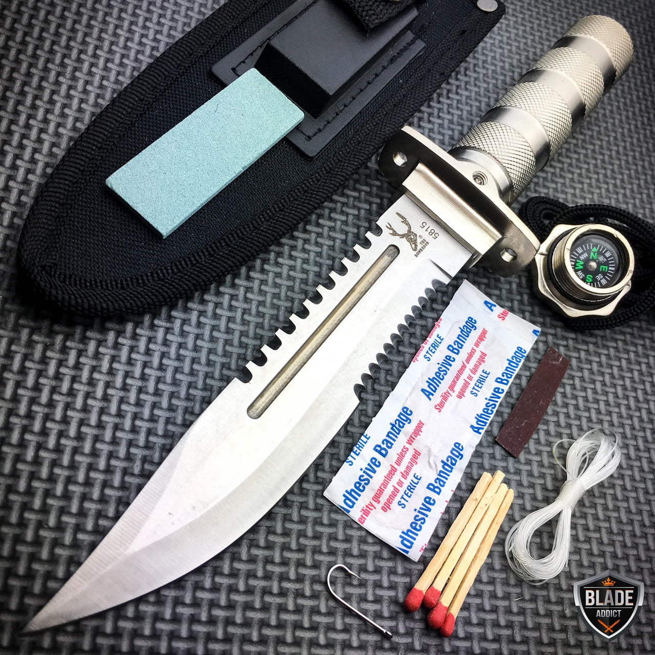 Blade Addict 6.5 in Fixed Blade Tactical Knife, with Survivor Kit ...