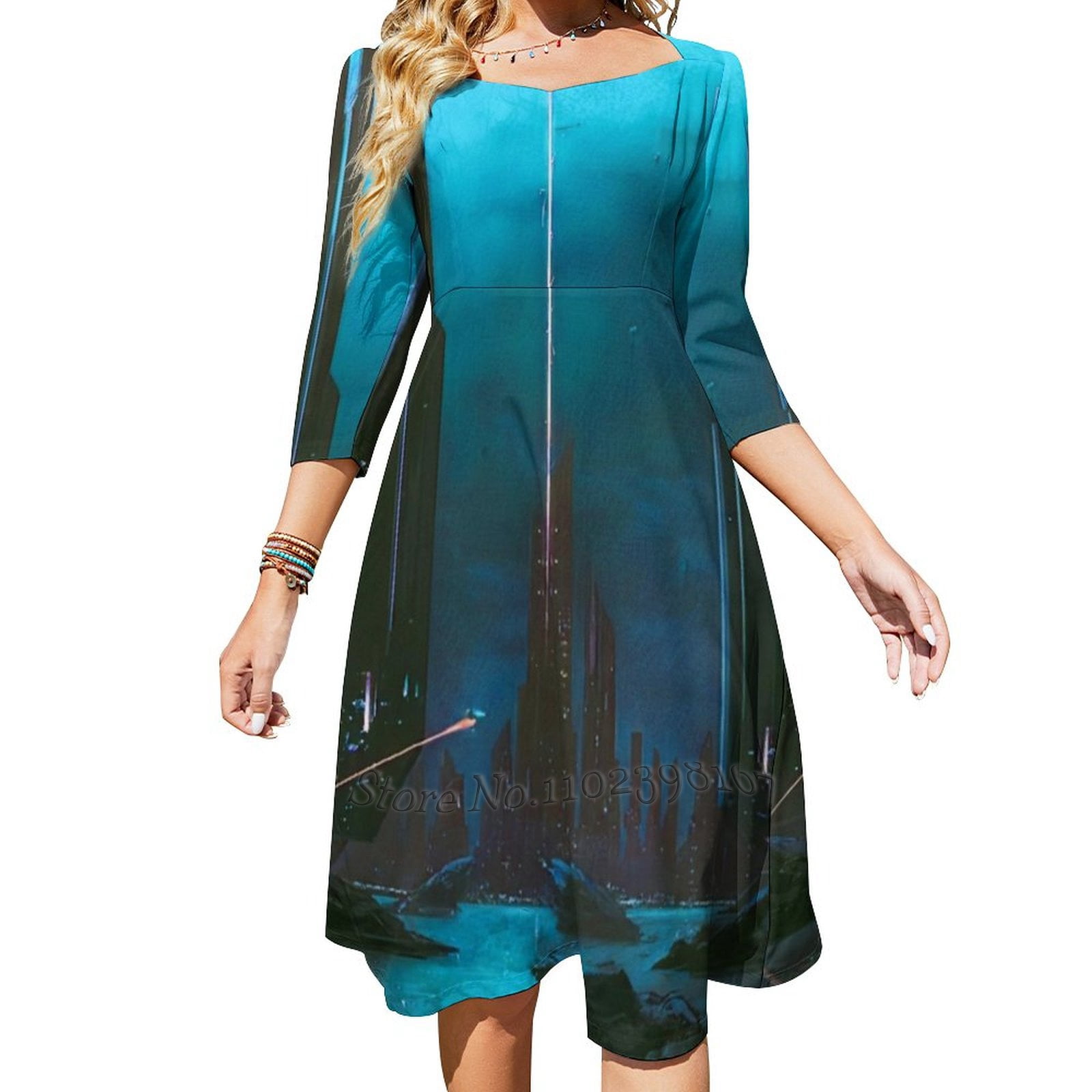 Blade Runner Dystopia Artwork 6 Square Neck Dress New Plus Size Elegant ...