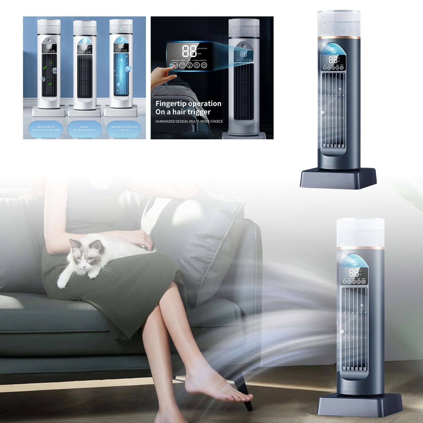 Bladeless Misting Fan Tower Air Cooler, USB Desktop Fan with 100ml ...