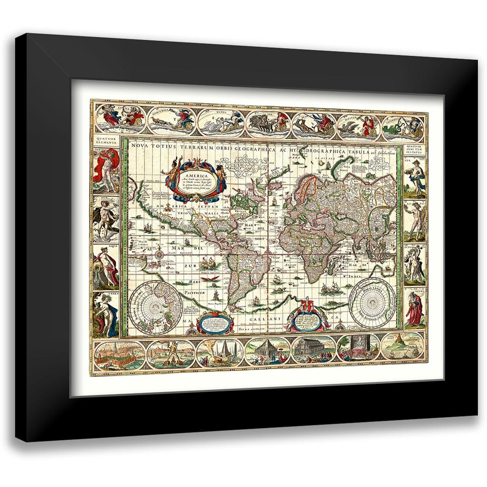 Blaeu 14x12 Black Modern Framed Museum Art Print Titled - World America ...