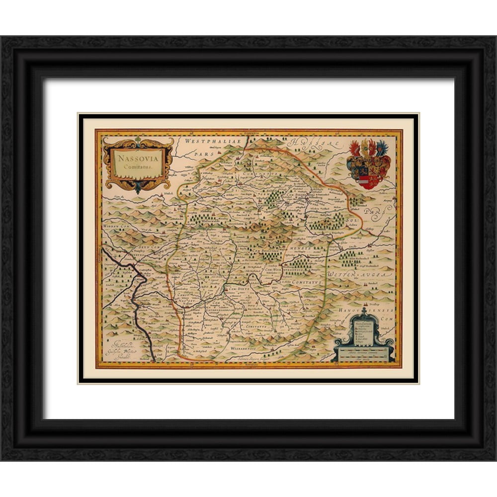 Blaeu 18x15 Black Ornate Wood Framed with Double Matting Museum Art ...