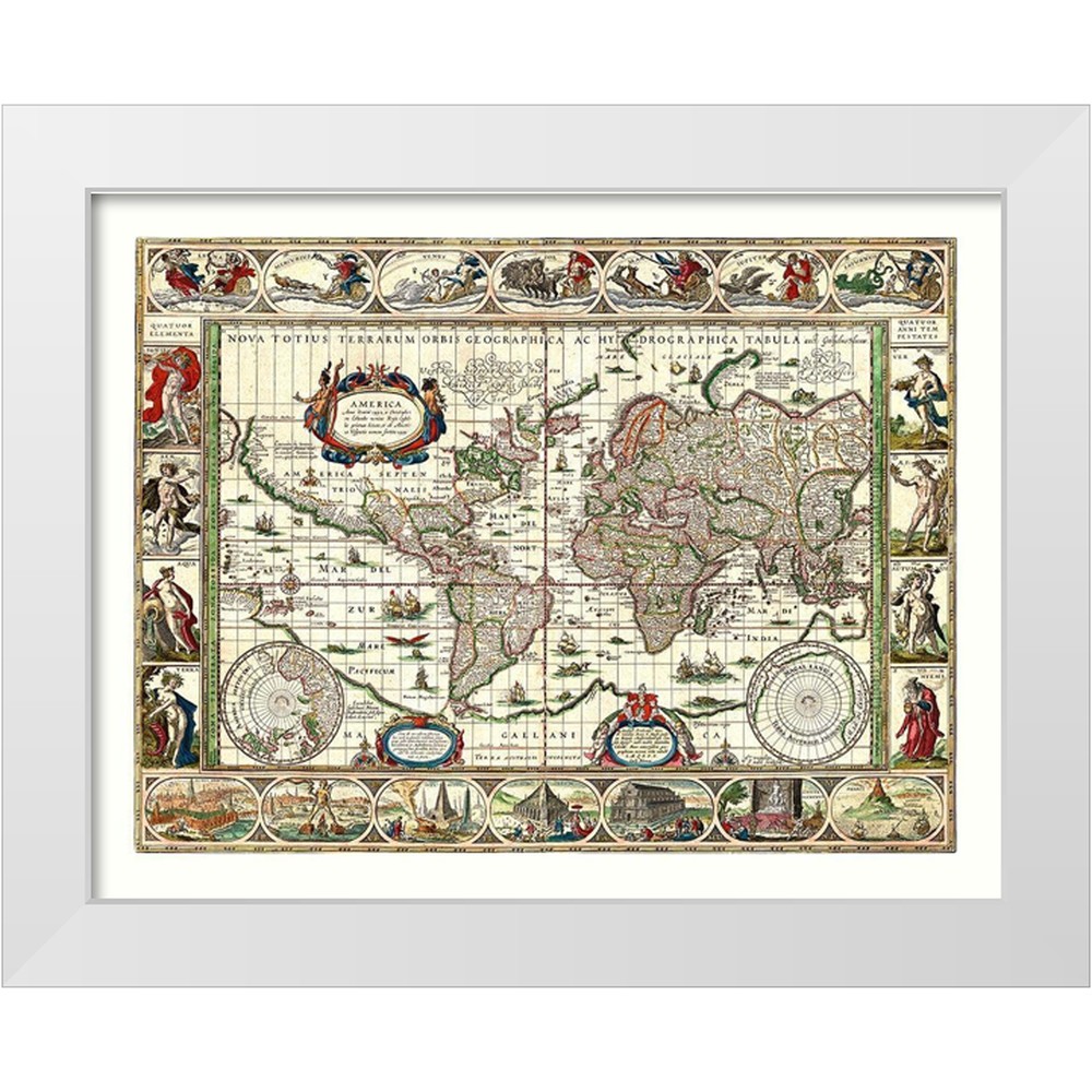 Blaeu 24x20 White Modern Wood Framed Museum Art Print Titled - World ...