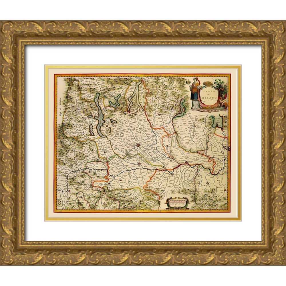 Blaeu 32x26 Gold Ornate Wood Framed with Double Matting Museum Art ...