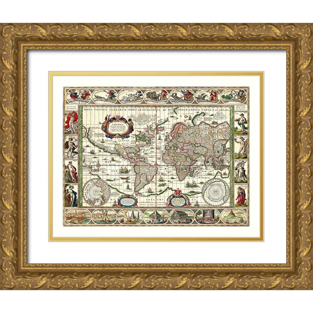 Blaeu 32x26 Gold Ornate Wood Framed with Double Matting Museum Art ...