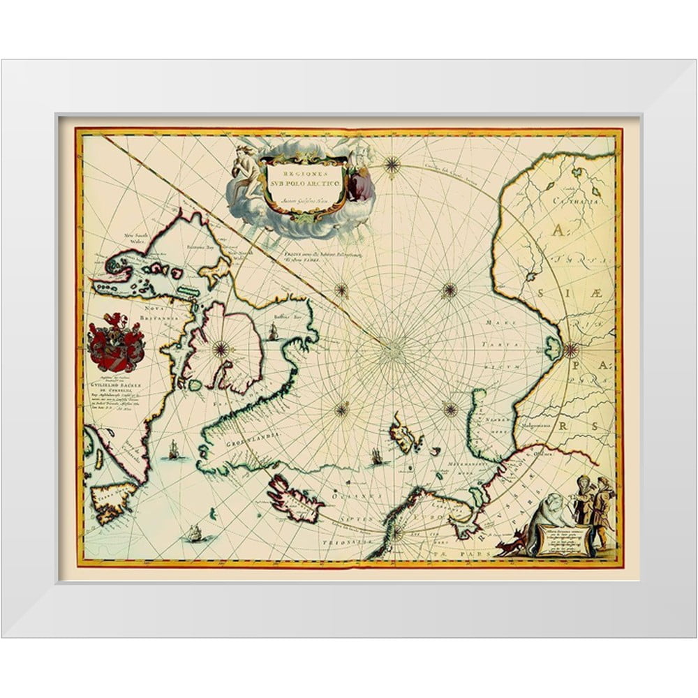 Blaeu 32x26 White Modern Wood Framed Museum Art Print Titled - North ...