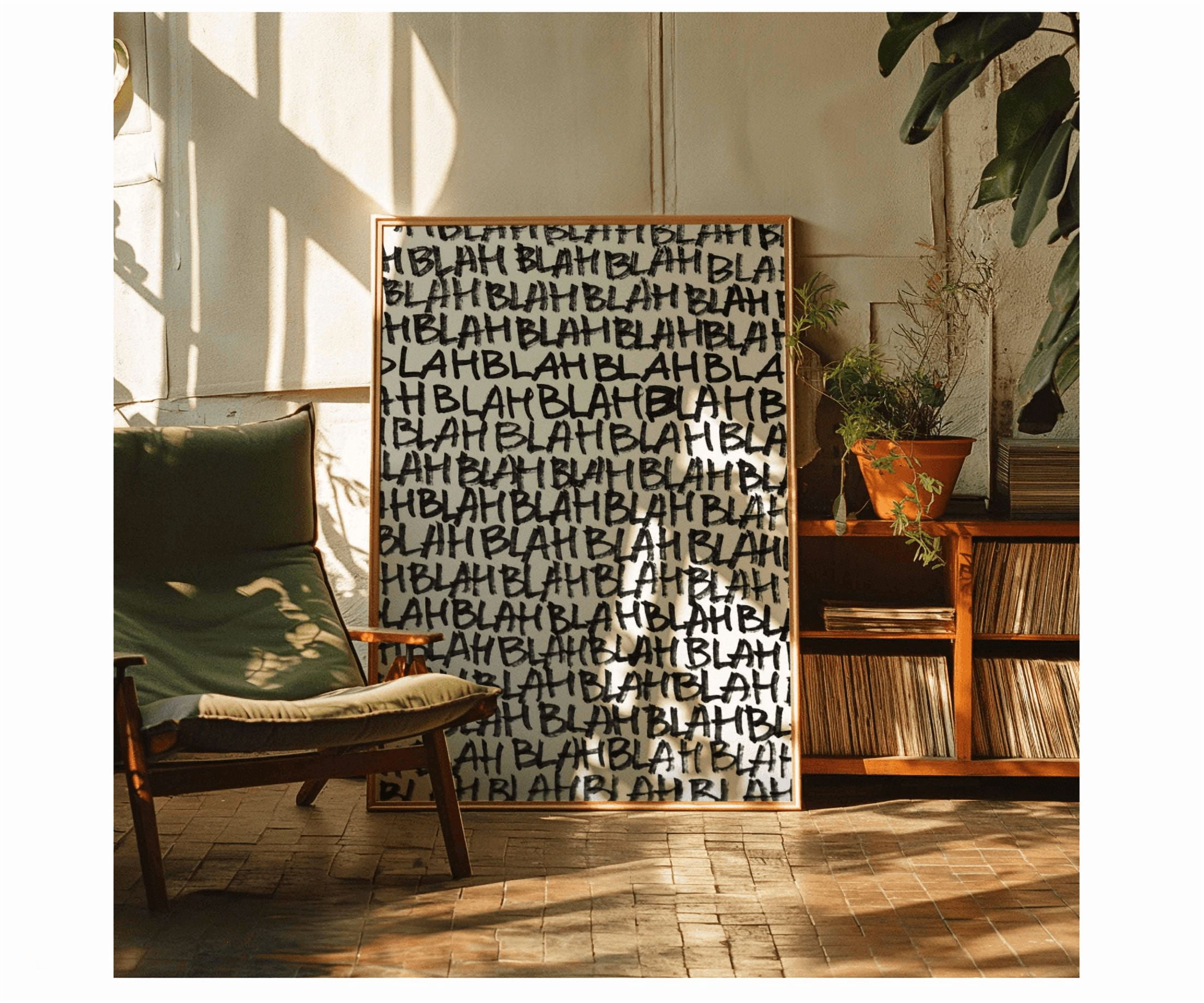 Blah Blah Typography Poster Modern Minimalist Wall Art Black White ...