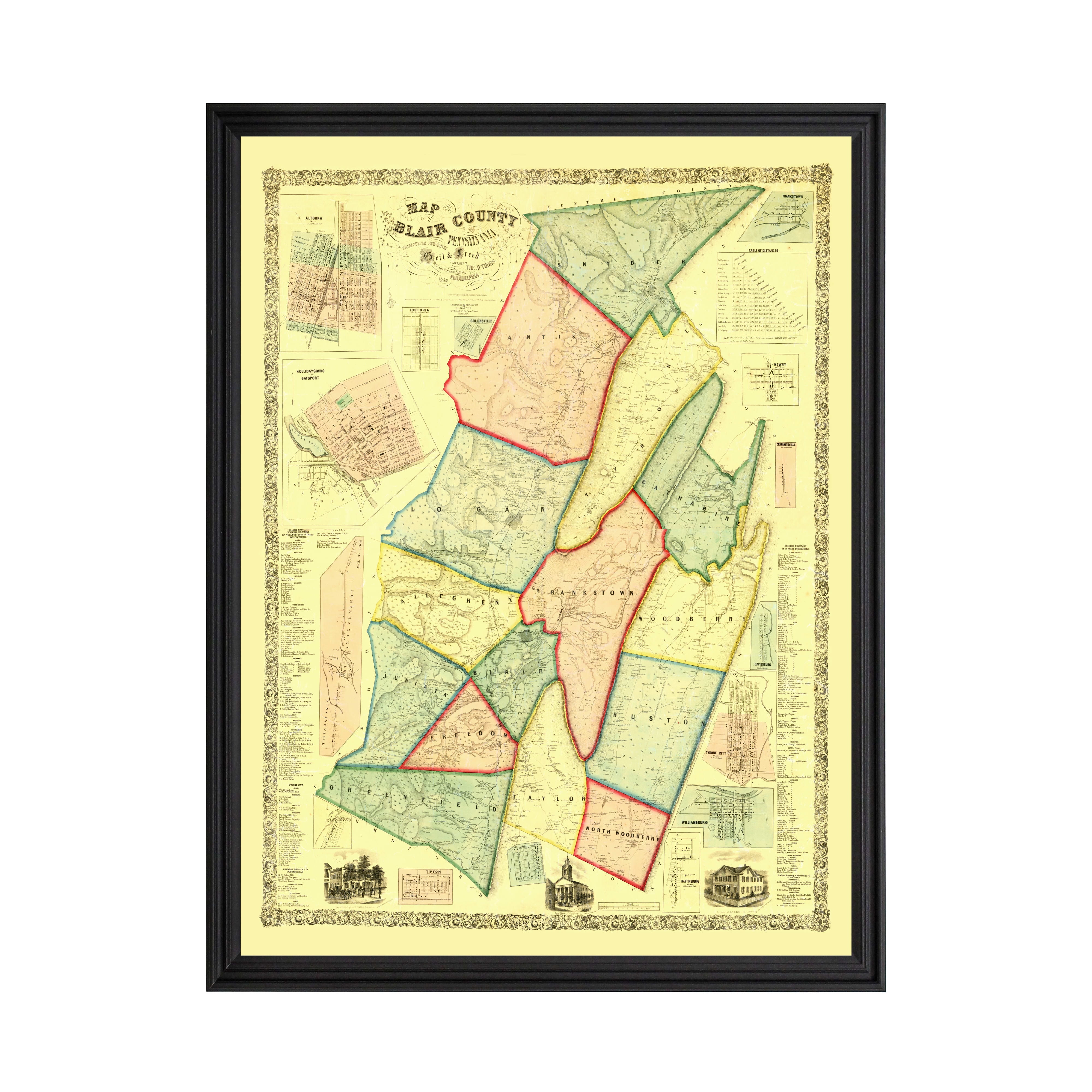 Blair County Pennsylvania Art, 1859 Vintage Map of Blair County PA ...