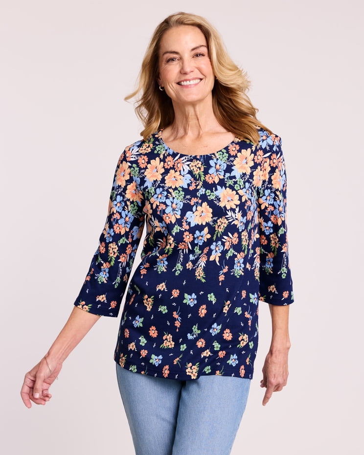 Blair Womens Essential Knit Border Print Top - Walmart.com