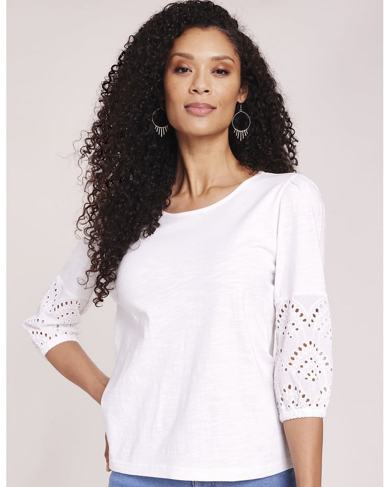 Blair Womens Eyelet Textured Slub Knit Top - Walmart.com