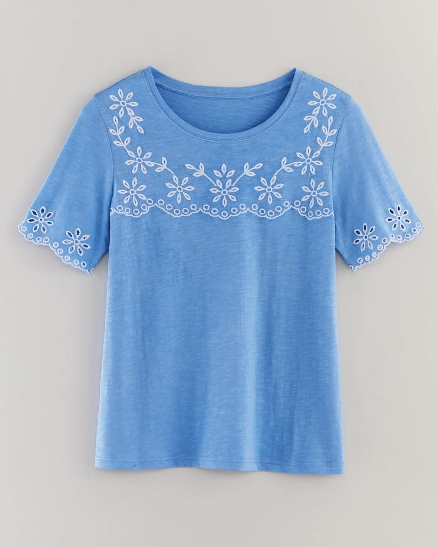 Blair Womens Slub Knit Embroidered Yoke Top - Walmart.com