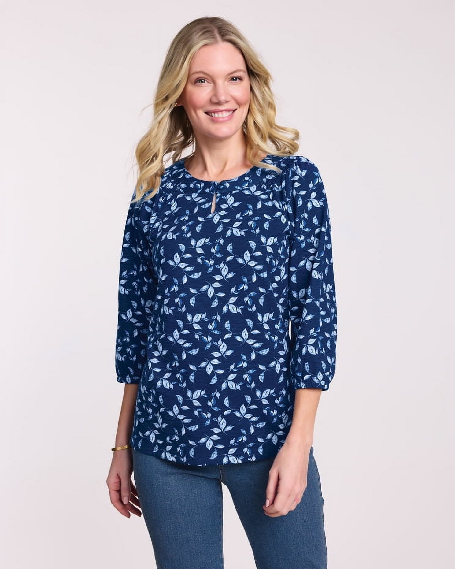 Blair Slub Knit Keyhole Peasant Top - Walmart.com