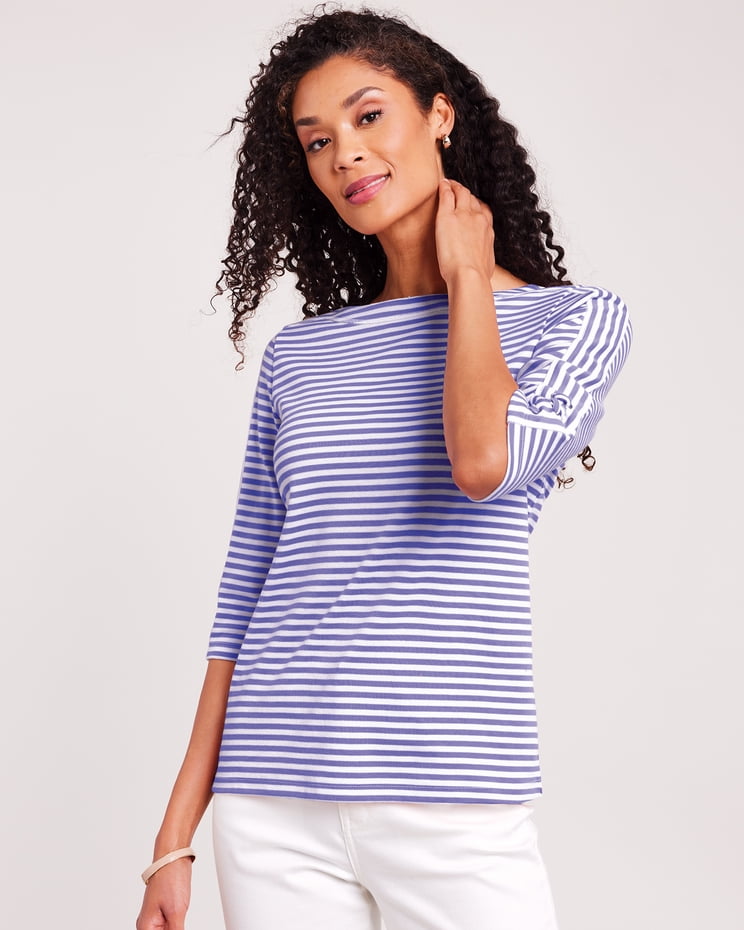 Blair Three-Quarter Sleeve Criss-Cross Sailor Top - Walmart.com