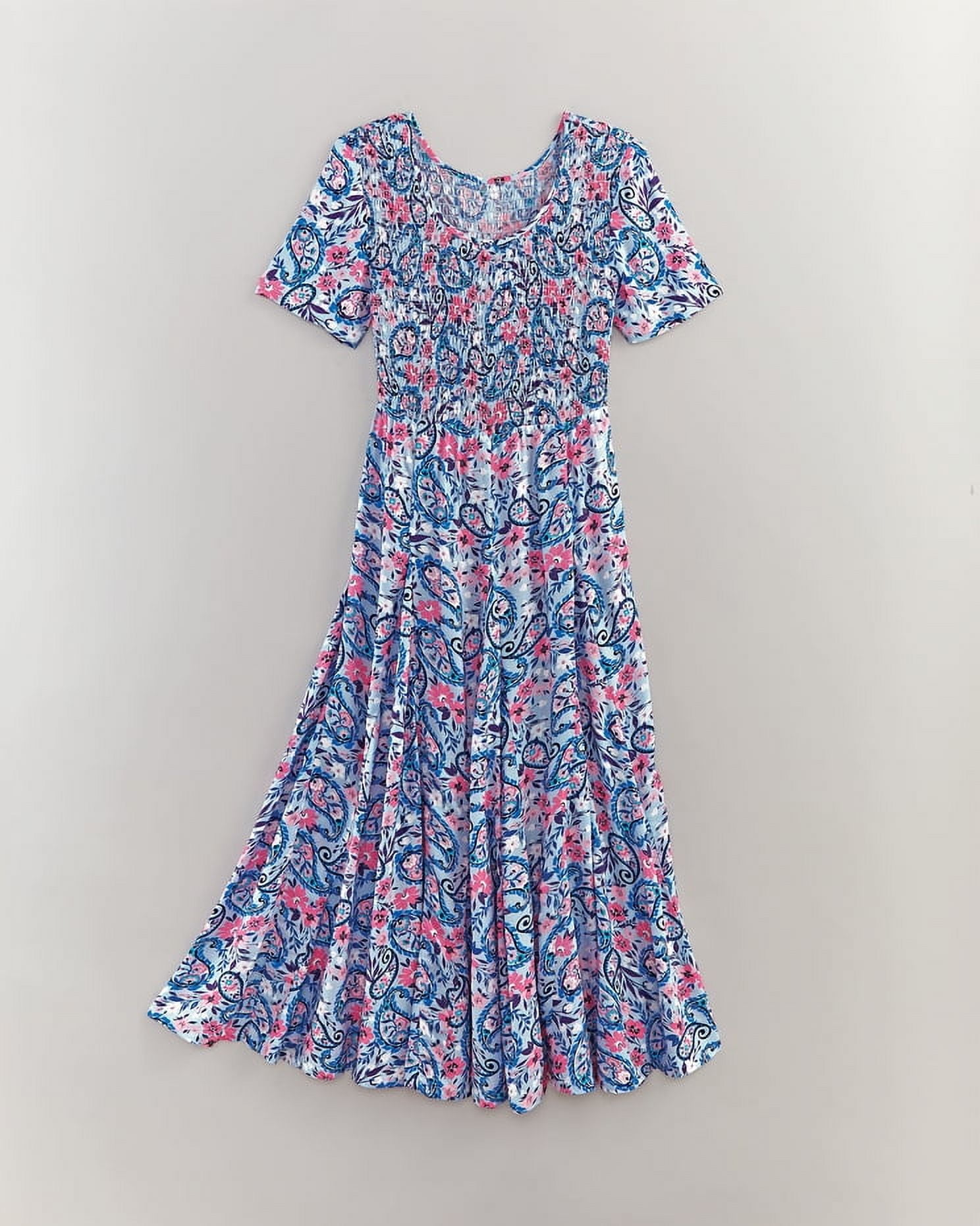 Blair Womens Short-Sleeve Smocked Challis Dress - Walmart.com
