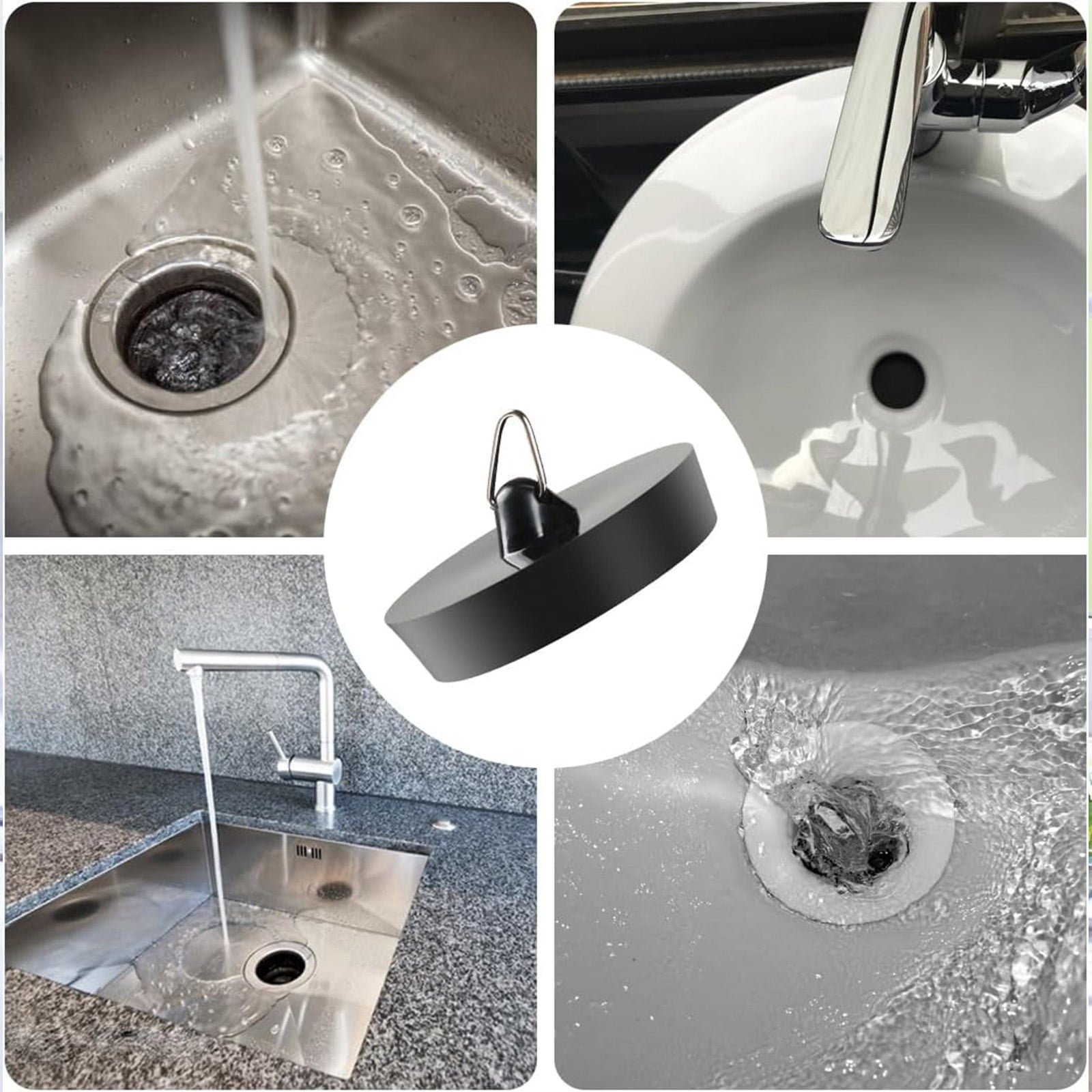 Blakc Drain Cover Stopper, Rubber Drain Stopper with Hanging Ring, Anti ...