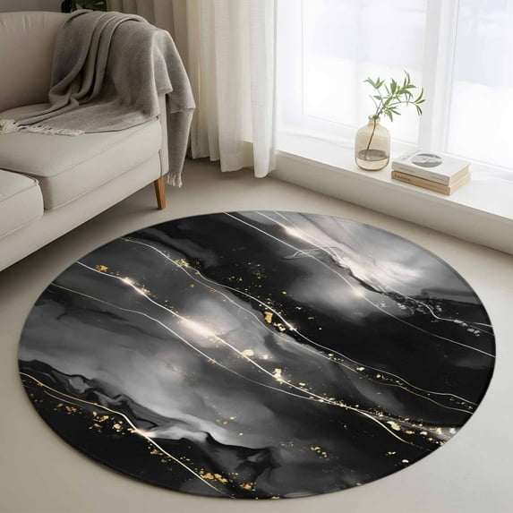Blake Gray Marble Round Rug 3ft Washable Circle Entryway Rugs Non Slip ...