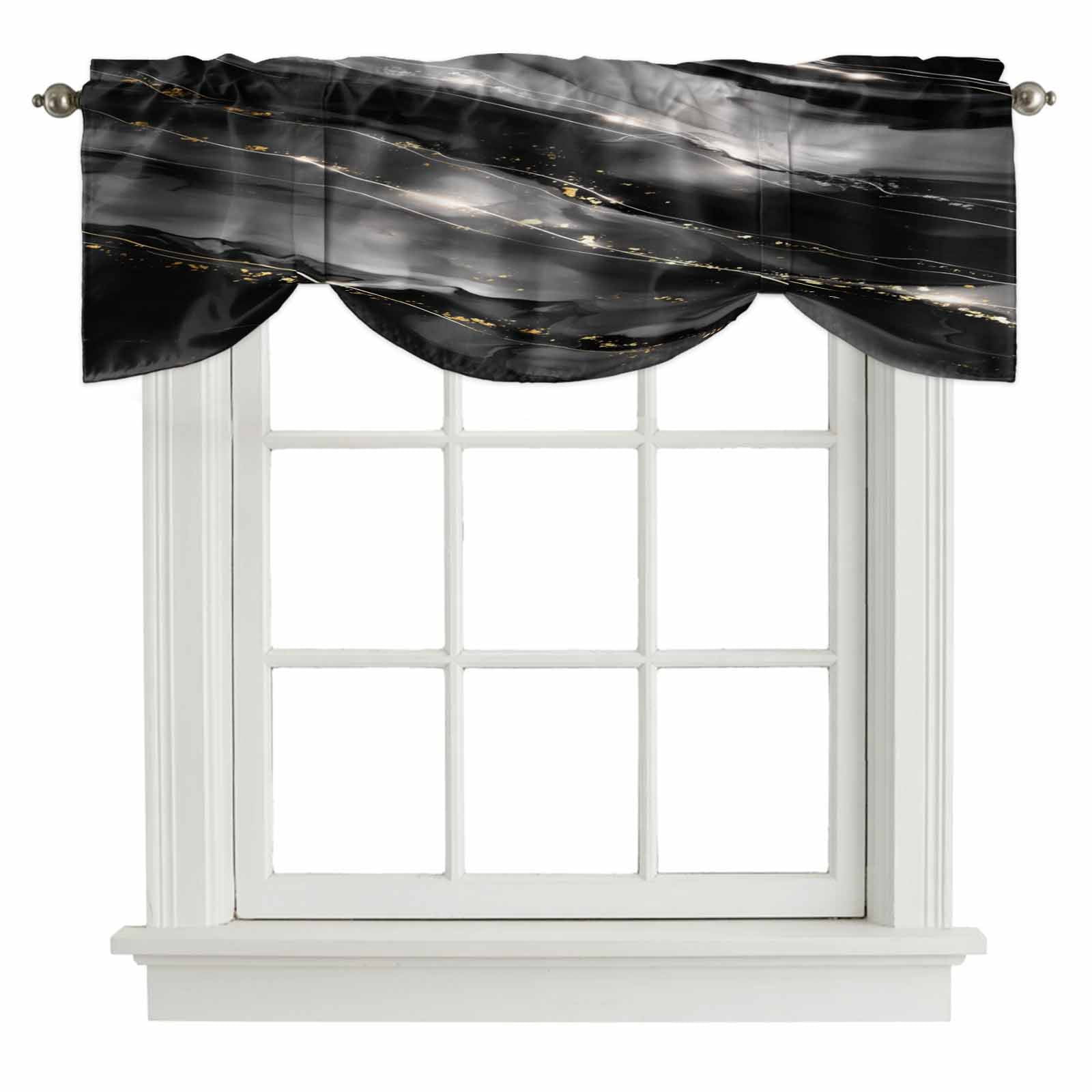 Blake Gray Marble Tie Up Valance Curtains for Windows, Kitchen Curtains ...