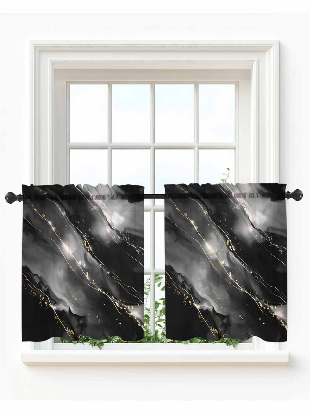 Blake Gray Marble Tier Curtains 36 Inch Length,Sheer Curtains for ...
