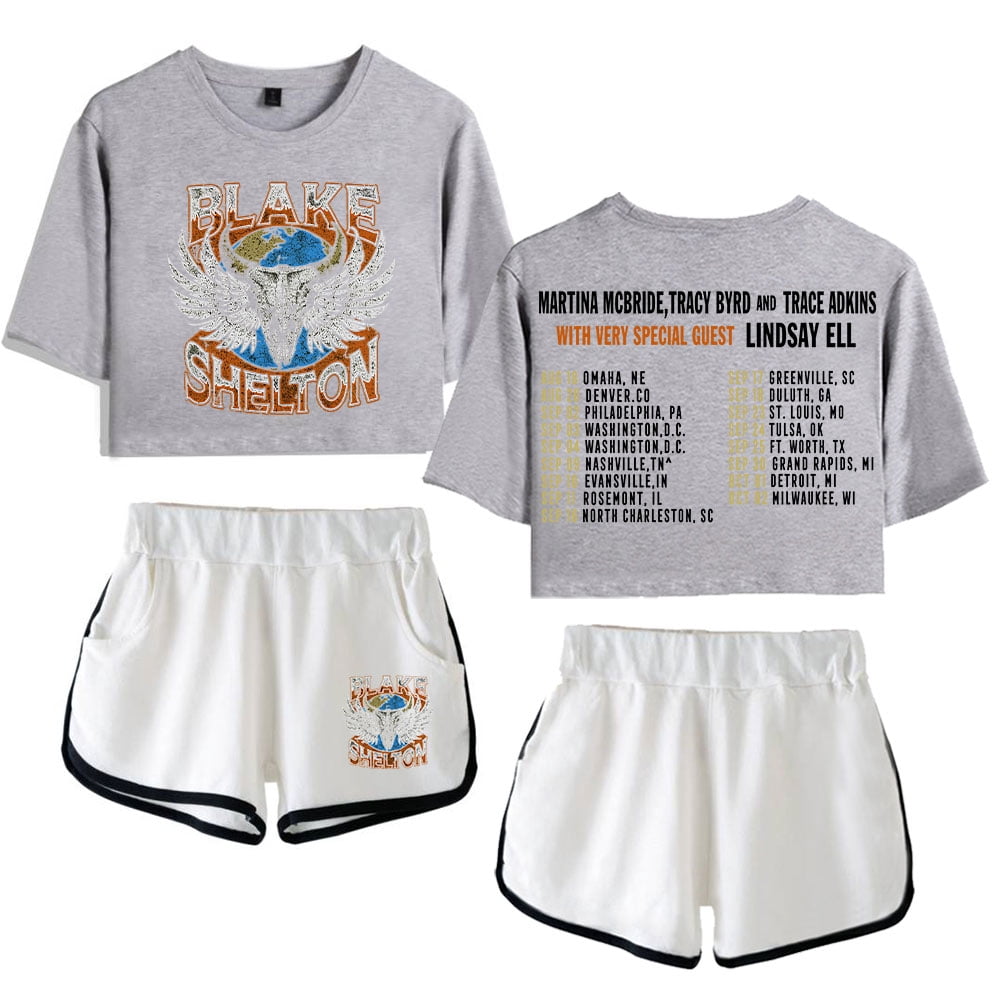 Blake Shelton Summer casual retro trend women's short sleeved shorts ...