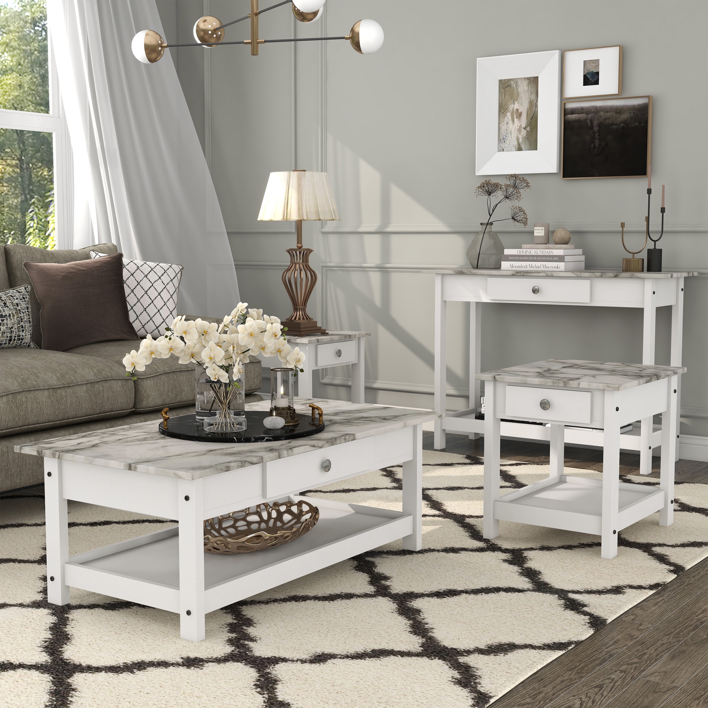 Blake Wood 4-Piece Coffee Table Set, White - Walmart.com