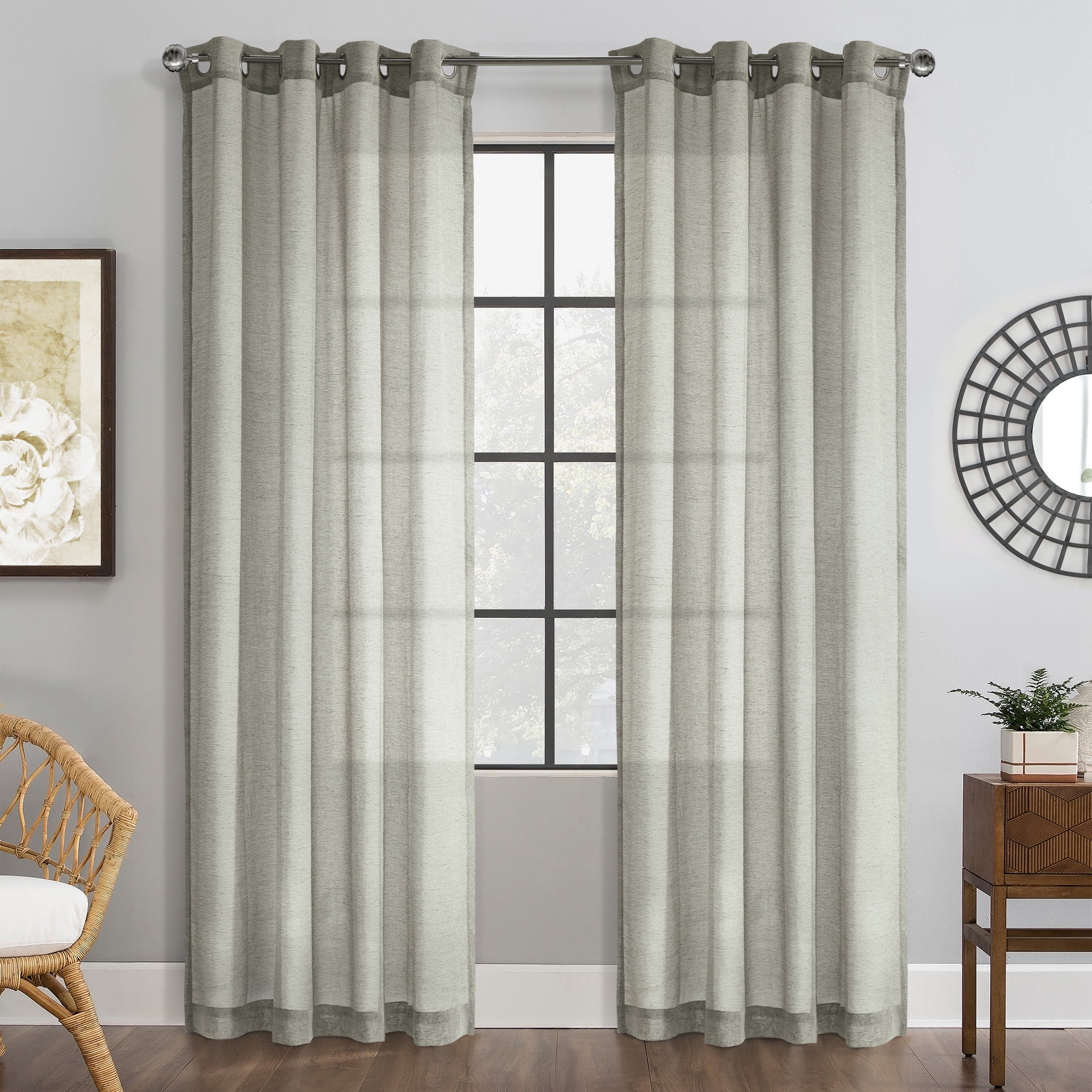 Blakely Faux Linen Texture Sheer Curtain Panel 52" x 95" in Grey ...
