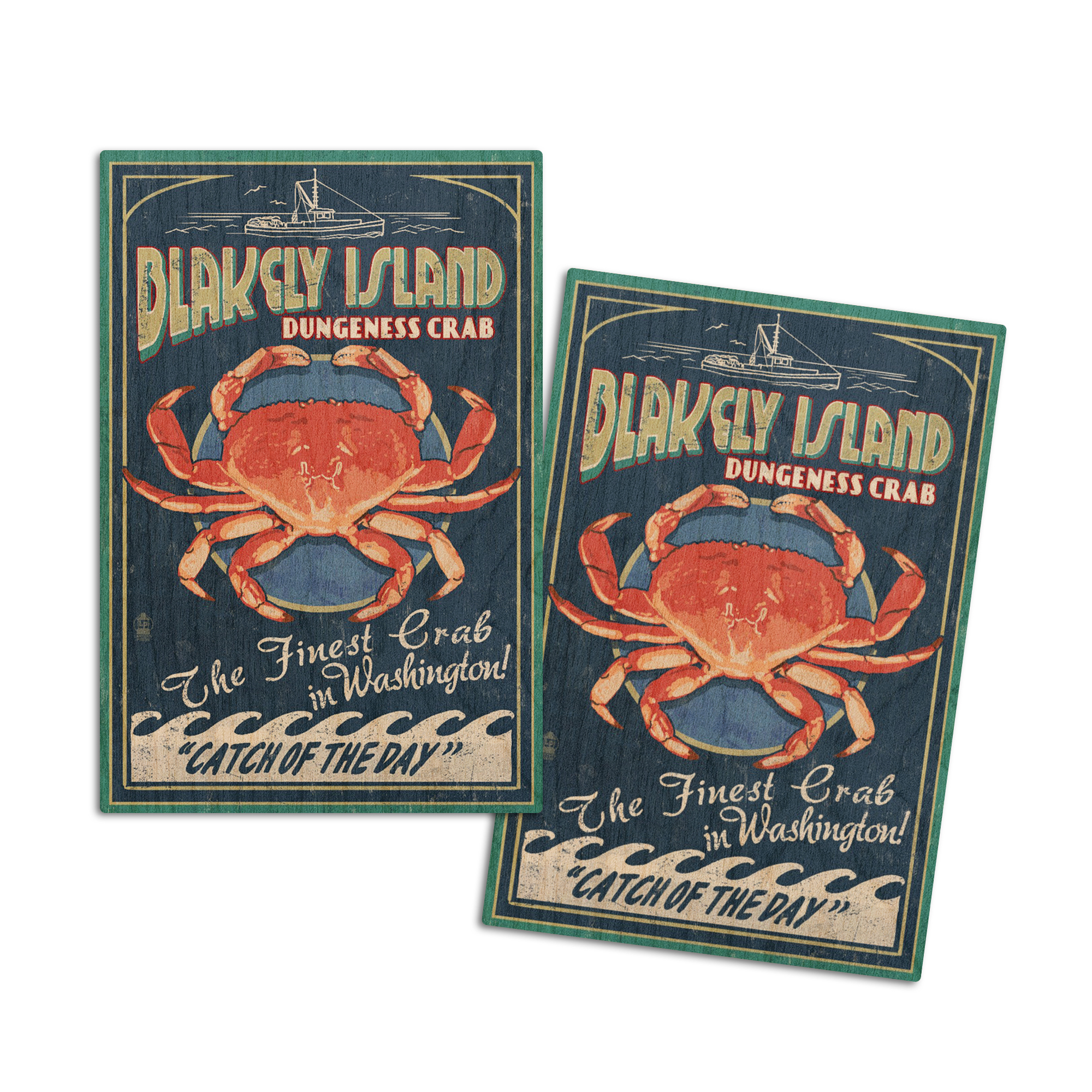Blakely Island, Vintage Crab Sign (4x6 Birch Wood Postcards, 2-Pack ...