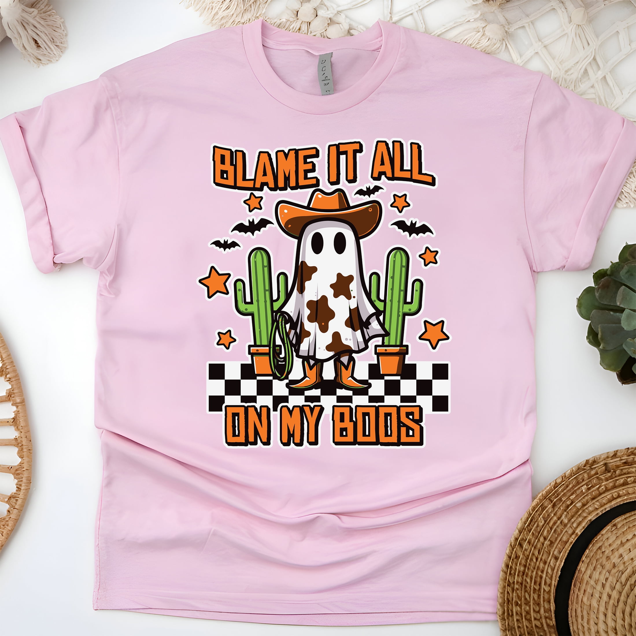 Blame It All On My Boos Shirt Funny Ghost Cowgirl Halloween Western Tee ...