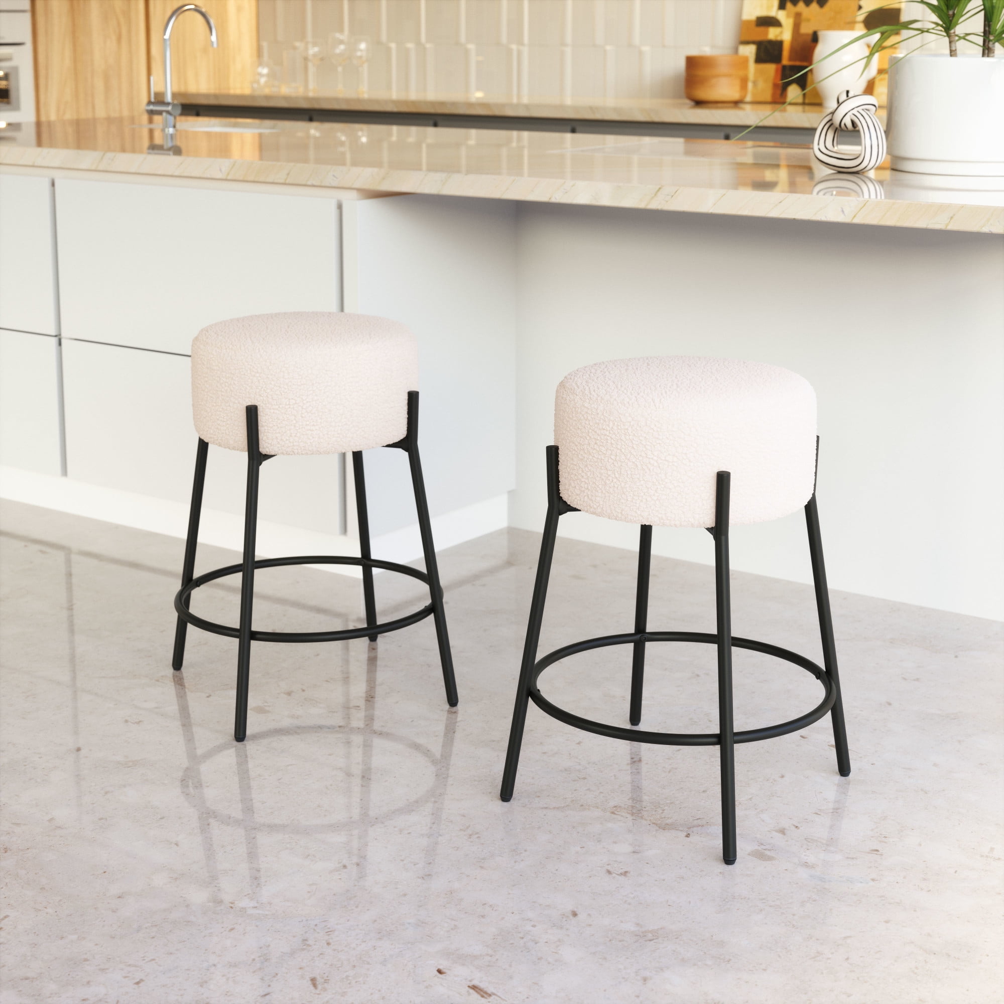 Blanche Counter Stool Ivory Counter Stool, Modern Style, Shearling ...