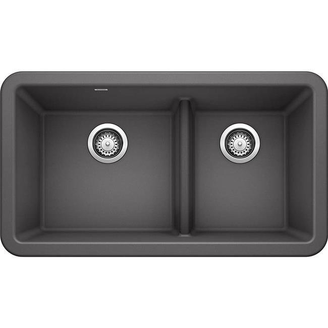 Blanco 402322 Ikon 33" Farmhouse Double Basin Silgranit Kitchen Sink ...