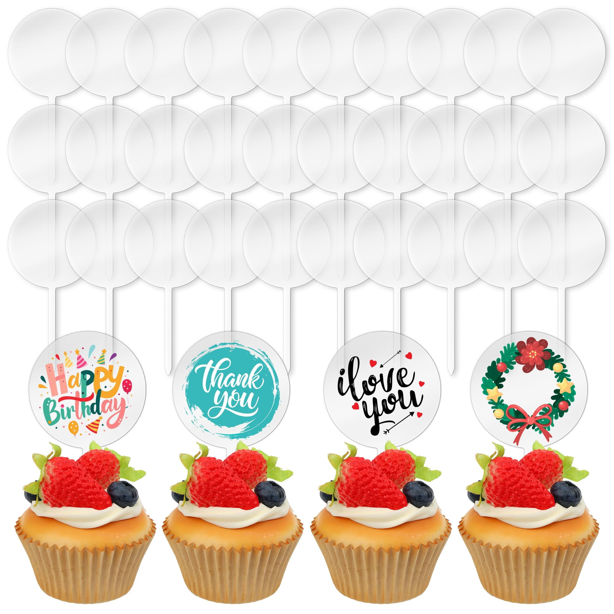 Blank Acrylic Cupcake Toppers, GGA1 50 Packs Round Cupcake Topper with ...