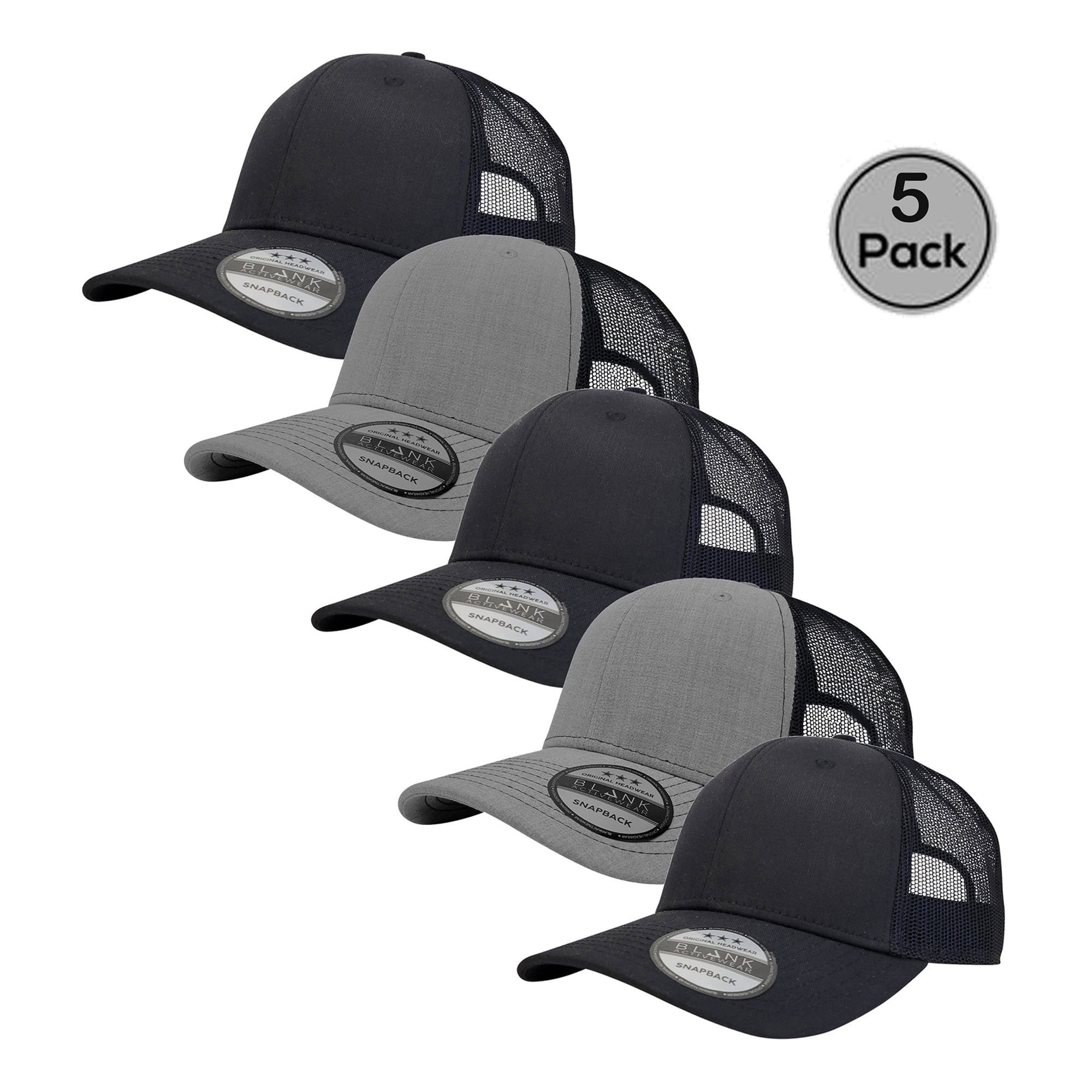 Blank Activewear, Pack of 5 Snapback Trucker Caps - Walmart.com