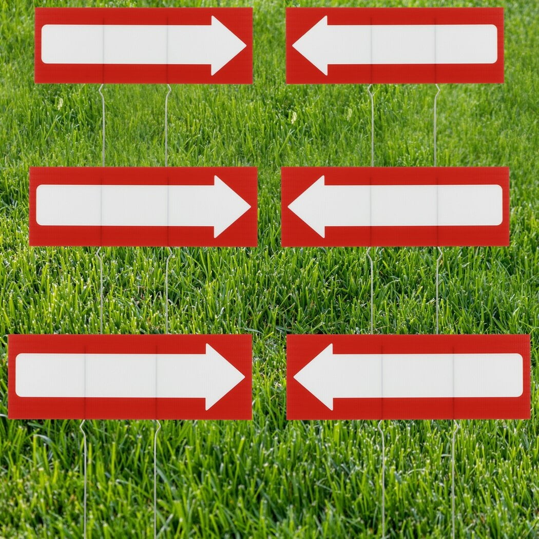 Blank Arrow Signs with Stakes, Double-Sided White-Red Arrow Signs, 6 ...