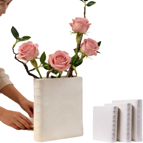 Blank Book Vase, Unique Blank Book Shaped Flower Vase, DIY Ceramic Vase ...