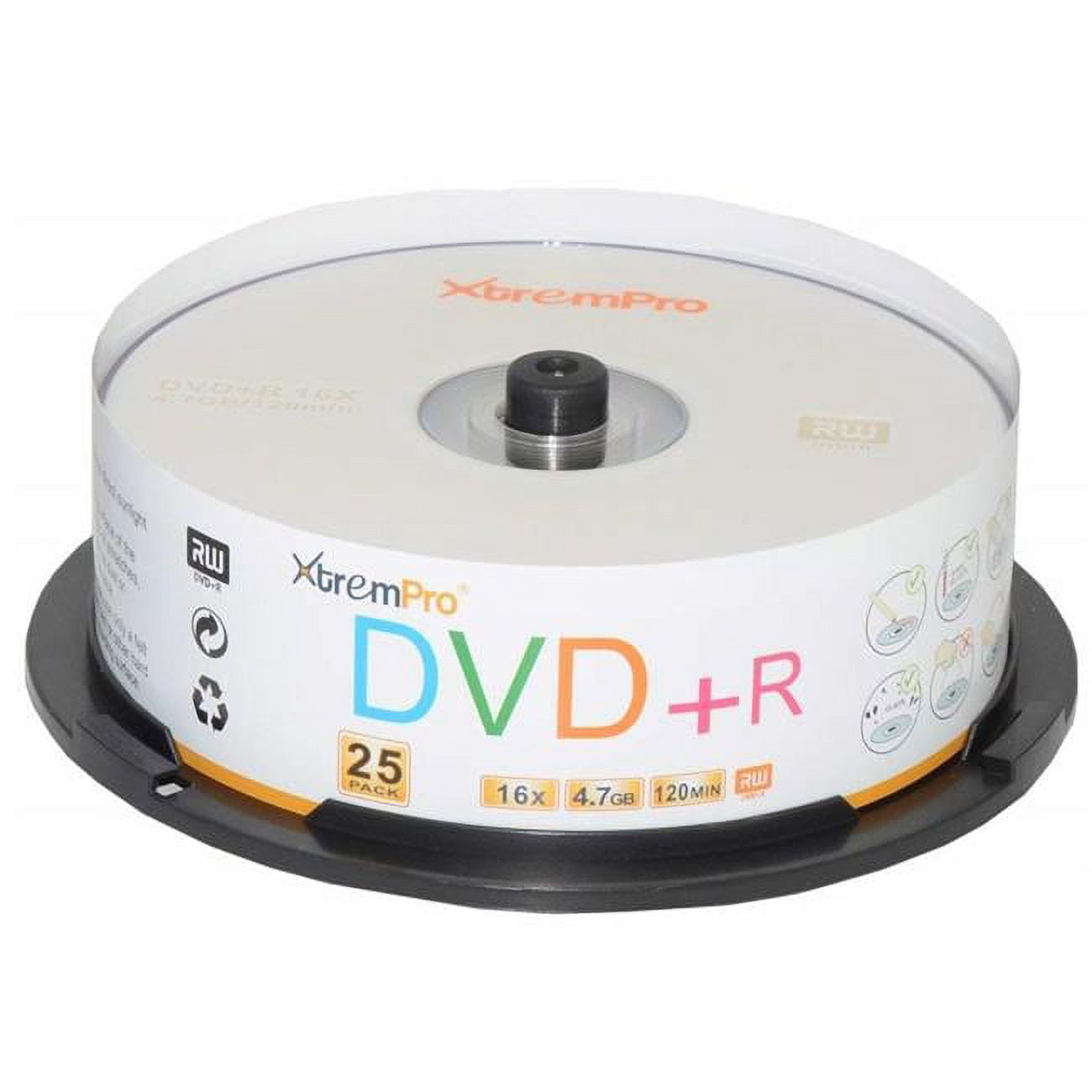 Blank CD DVD+R 16X 4.7GB 120 Min Recordable DVD 25 Pack Storage Media ...