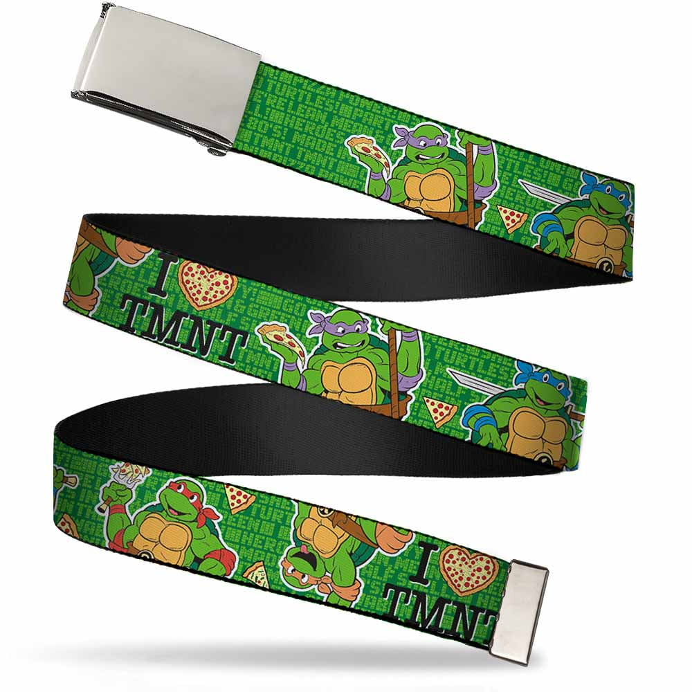 Blank Chrome Buckle I "Heart" Tmnt Classic Turtles & Pizza Green Web ...