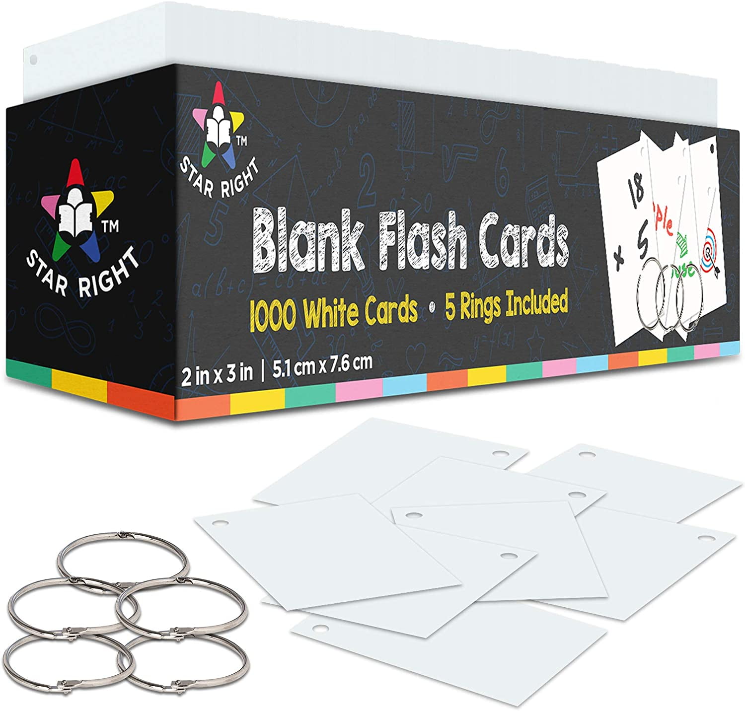 Free Shipping! Blank Flash Cards for Studying - 2" x 3" Blank Index Notecards - 1000 Pre Hole ...