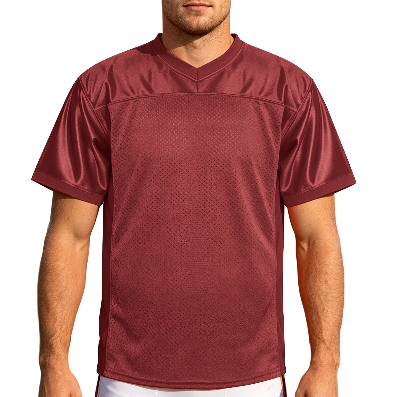 Blank Football Jersey For Men V-Neck Short Sleeve Athletic Tops Summer ...