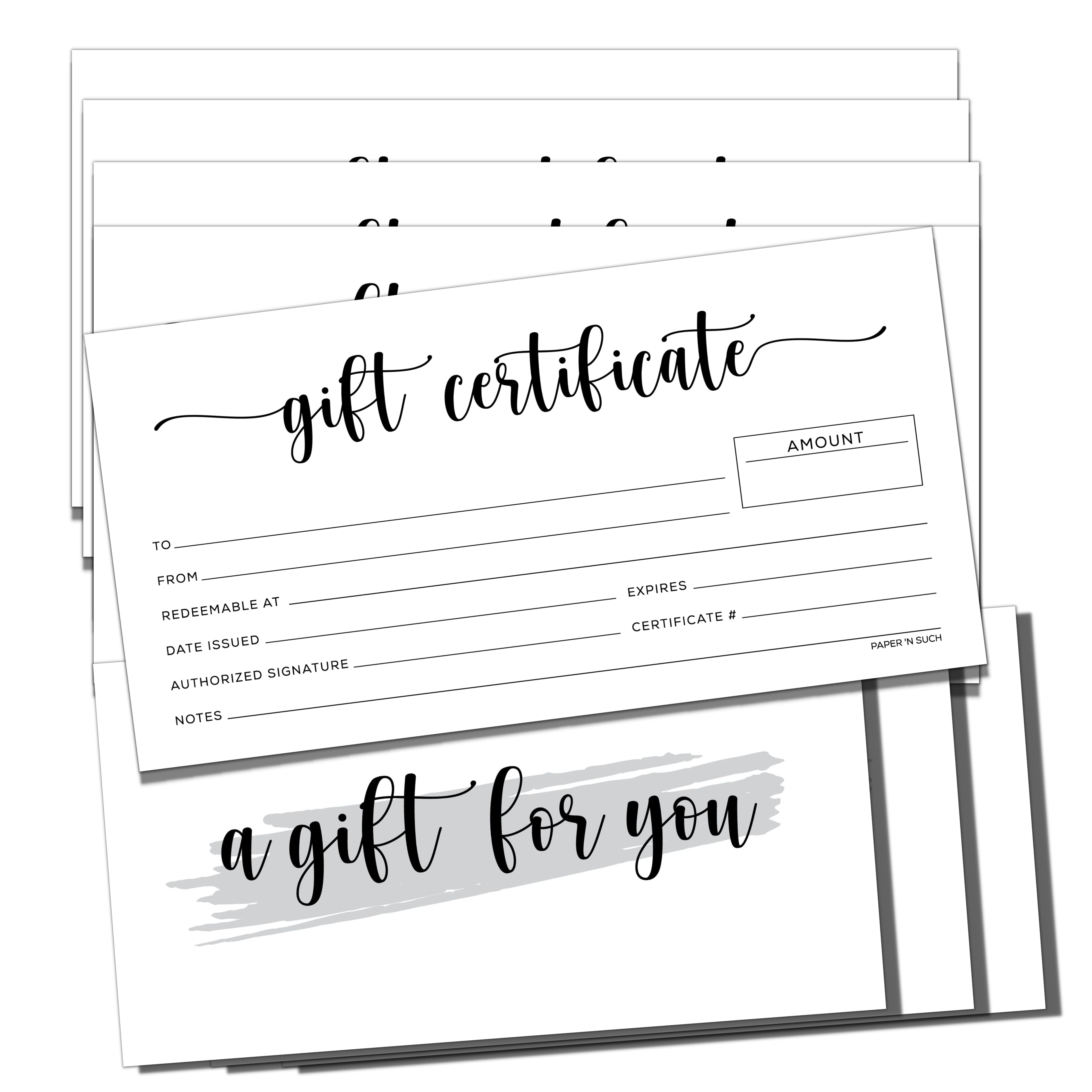 Set of 25 Blank Gift Certificates with Envelopes - Black and White ...