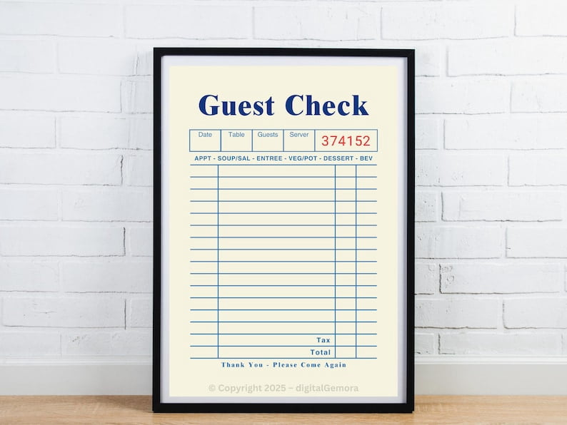 Blank Guest Check Art Print Trendy Wall Art Guest Check, Guest Check ...