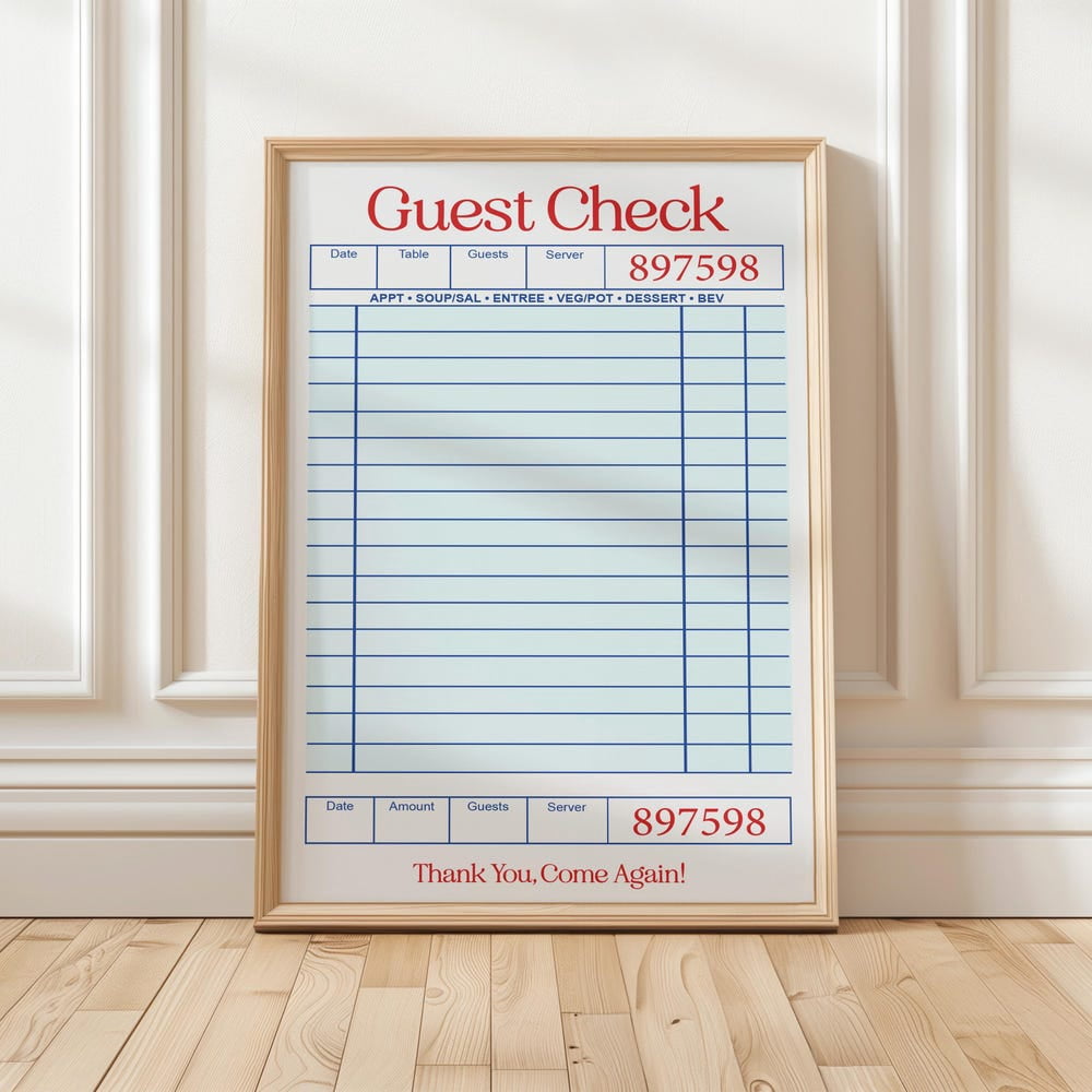 Blank Guest Check Art Print Trendy Wall Art Guest Check Print Art Guest ...