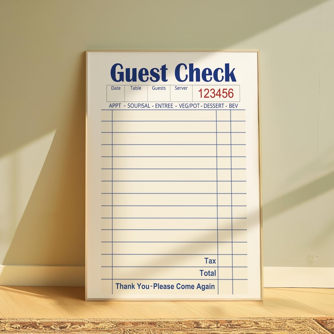 Blank Guest Check Canvas Poster Blue Guest Check Print Wall Art ...