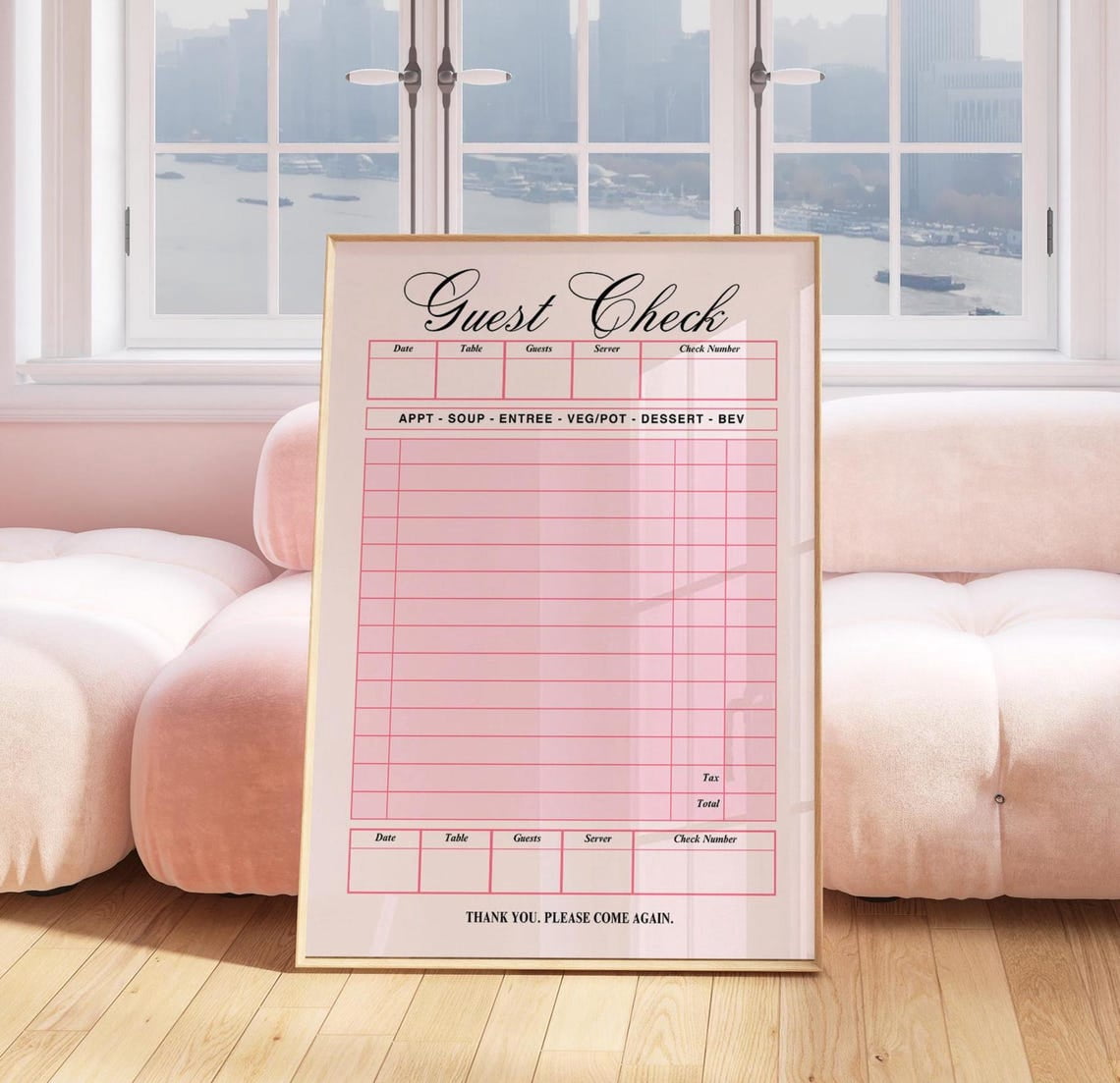 Blank Guest Check Pink Retro Aesthetic Preppy Art Poster, Unframed Size ...
