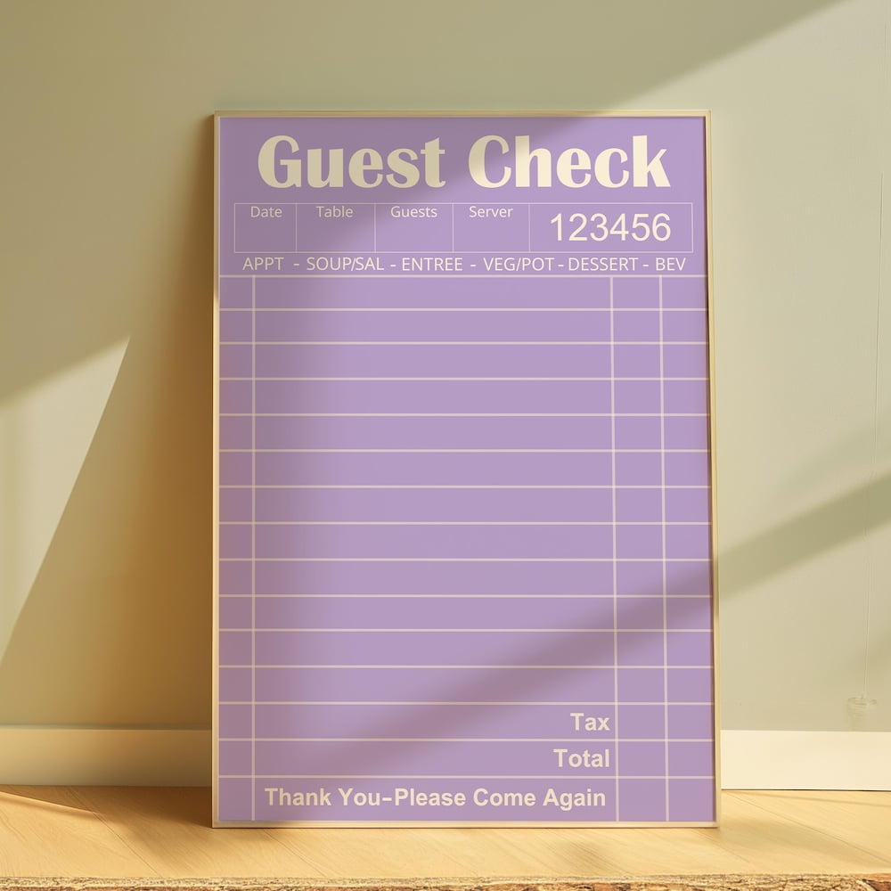 Blank Guest Check Poster, Trendy Wall Art, Apartment Wall Decor, Mauve ...