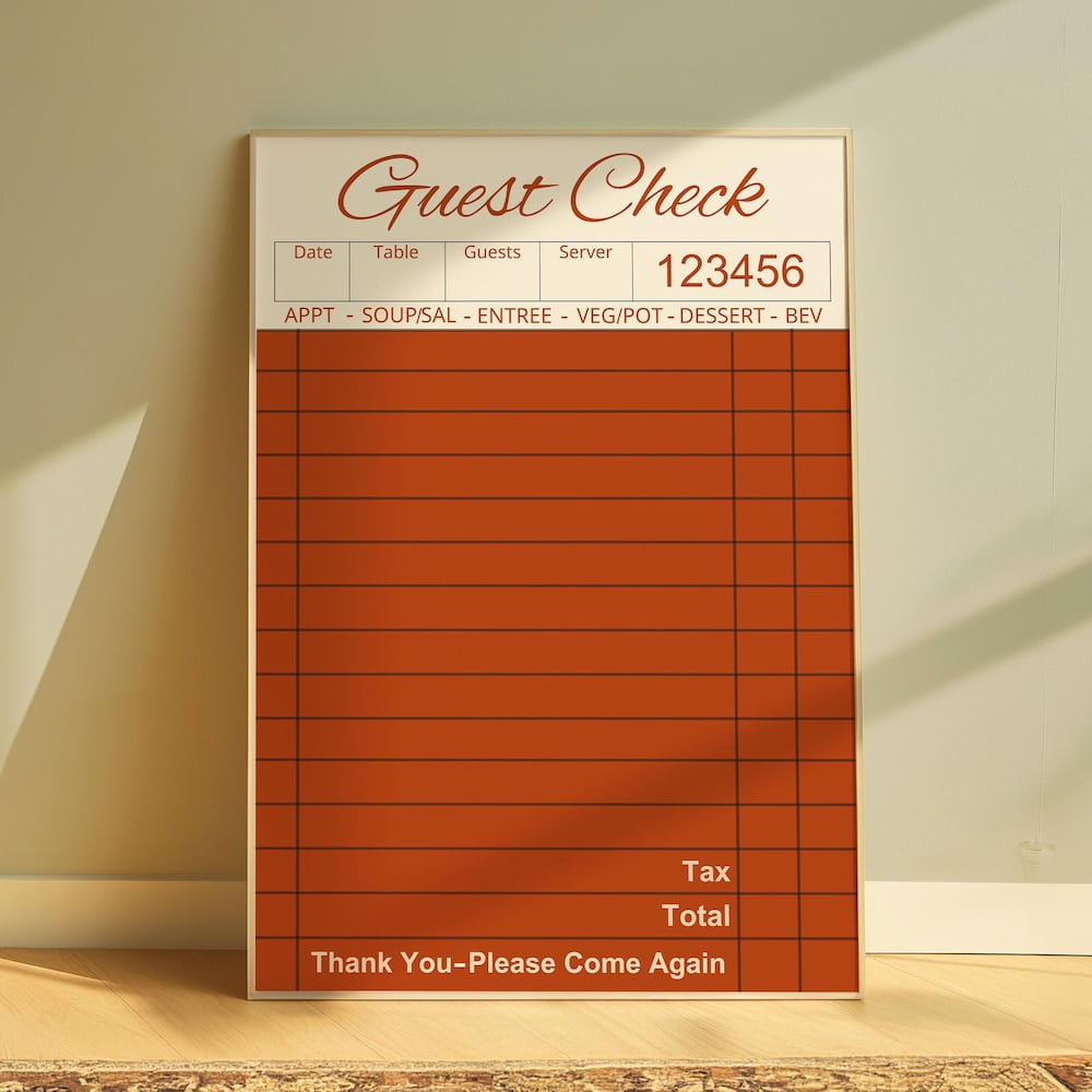 Blank Guest Check Poster, Trendy Wall Art, Apartment Wall Decor, Rusty ...