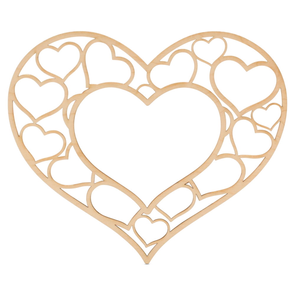 Blank Heart Frame Wood Cutouts 6-inch, 1/8 inch Thick, Pack of 5 Small ...