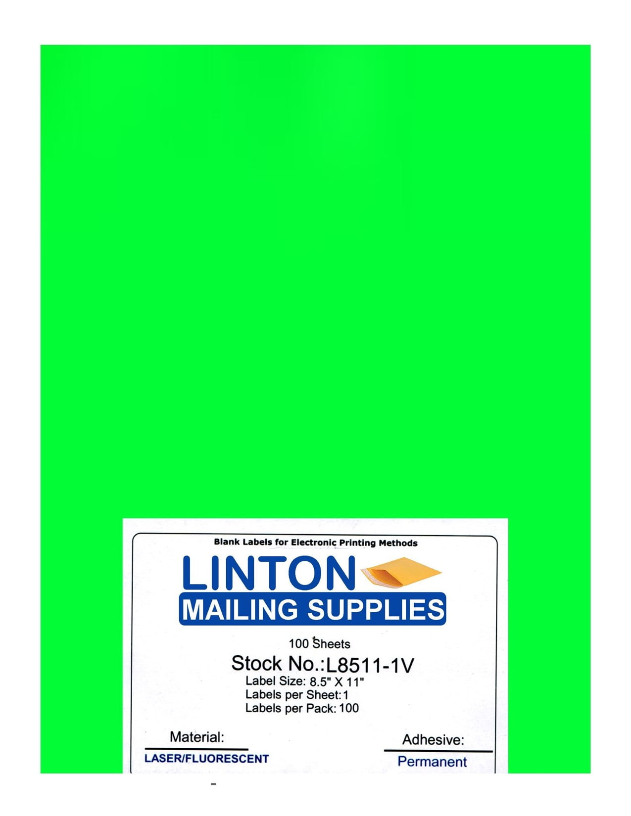 Blank Laser Labels, Fluorescent Green, 8.5" x 11", Full Sheet, Peel and ...