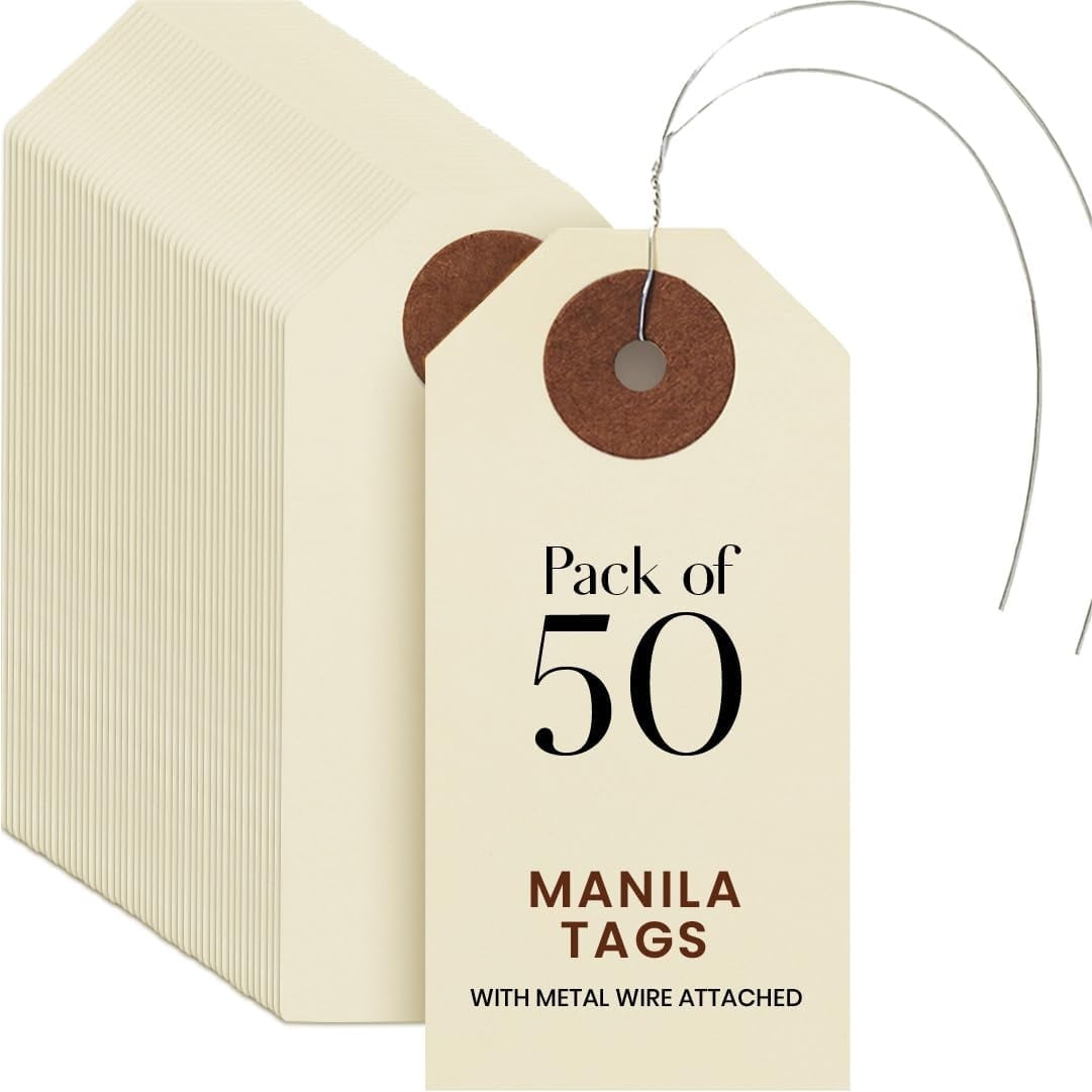 Blank Manila Shipping Tags with Pre-Attached Wire Hangers, Set of 50 ...