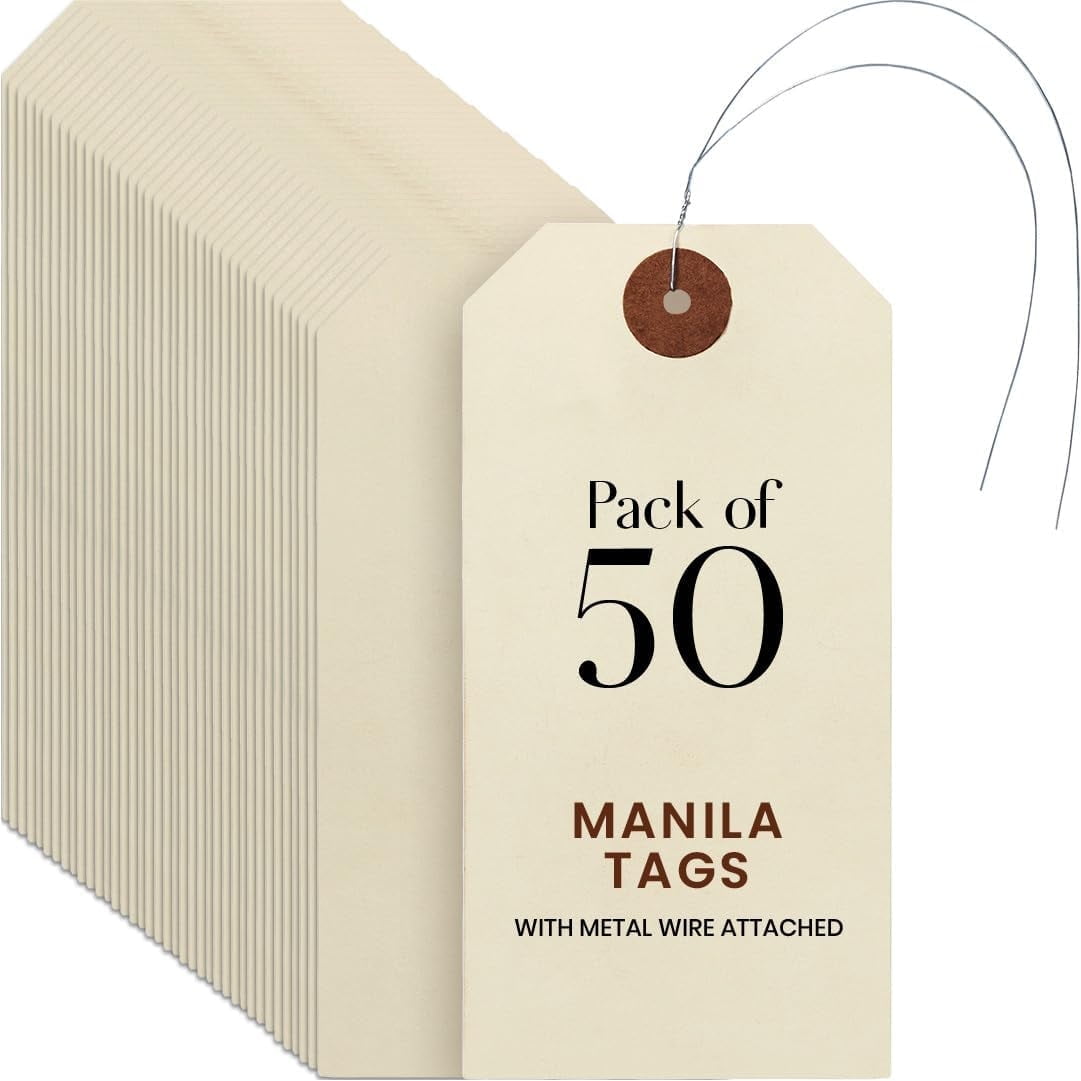 Blank Manila Shipping Tags with Pre-Attached Wire Hangers, Set of 50 ...