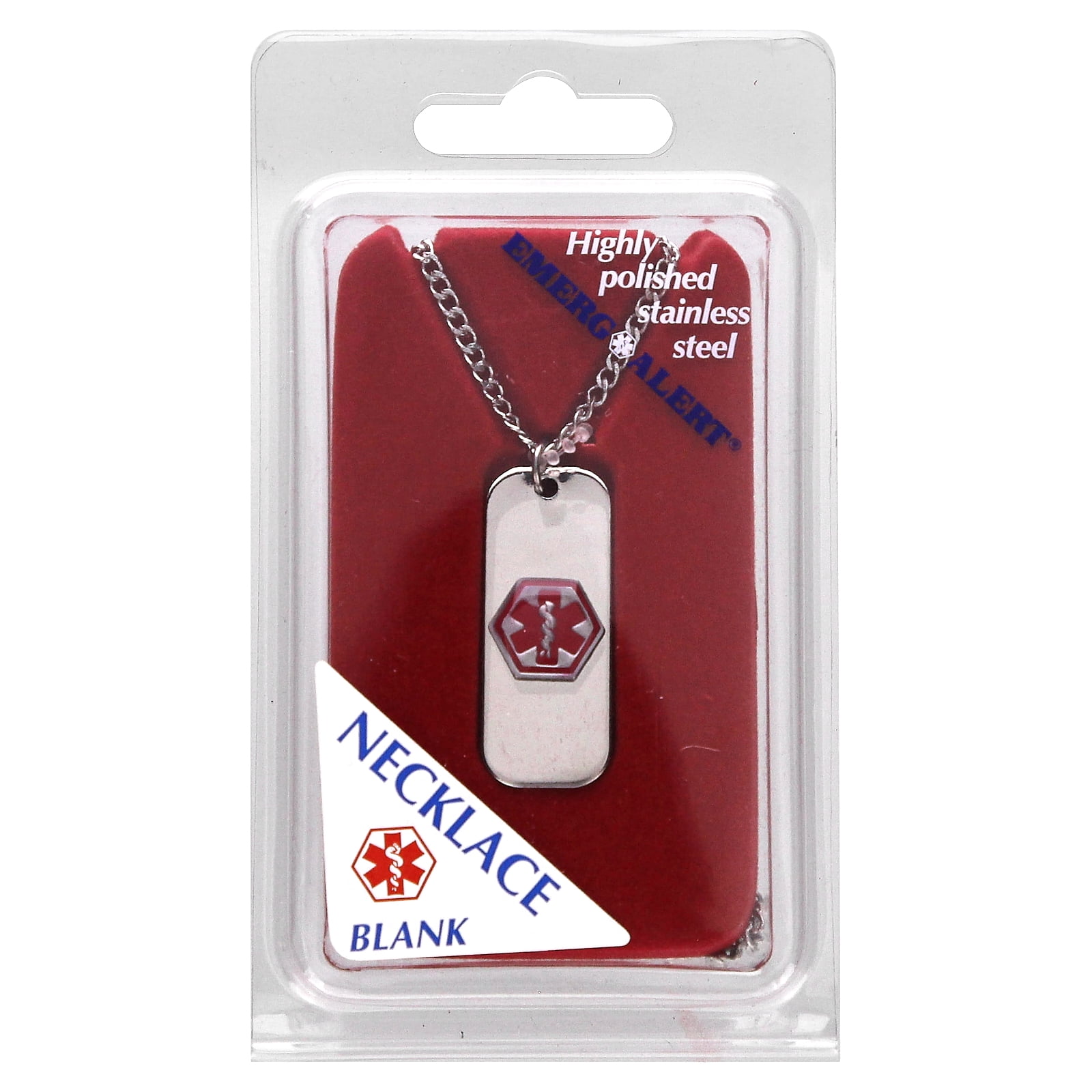 EMERG ALERT Blank Medical Necklace, Raised Medical Alert Symbol, Easy ...
