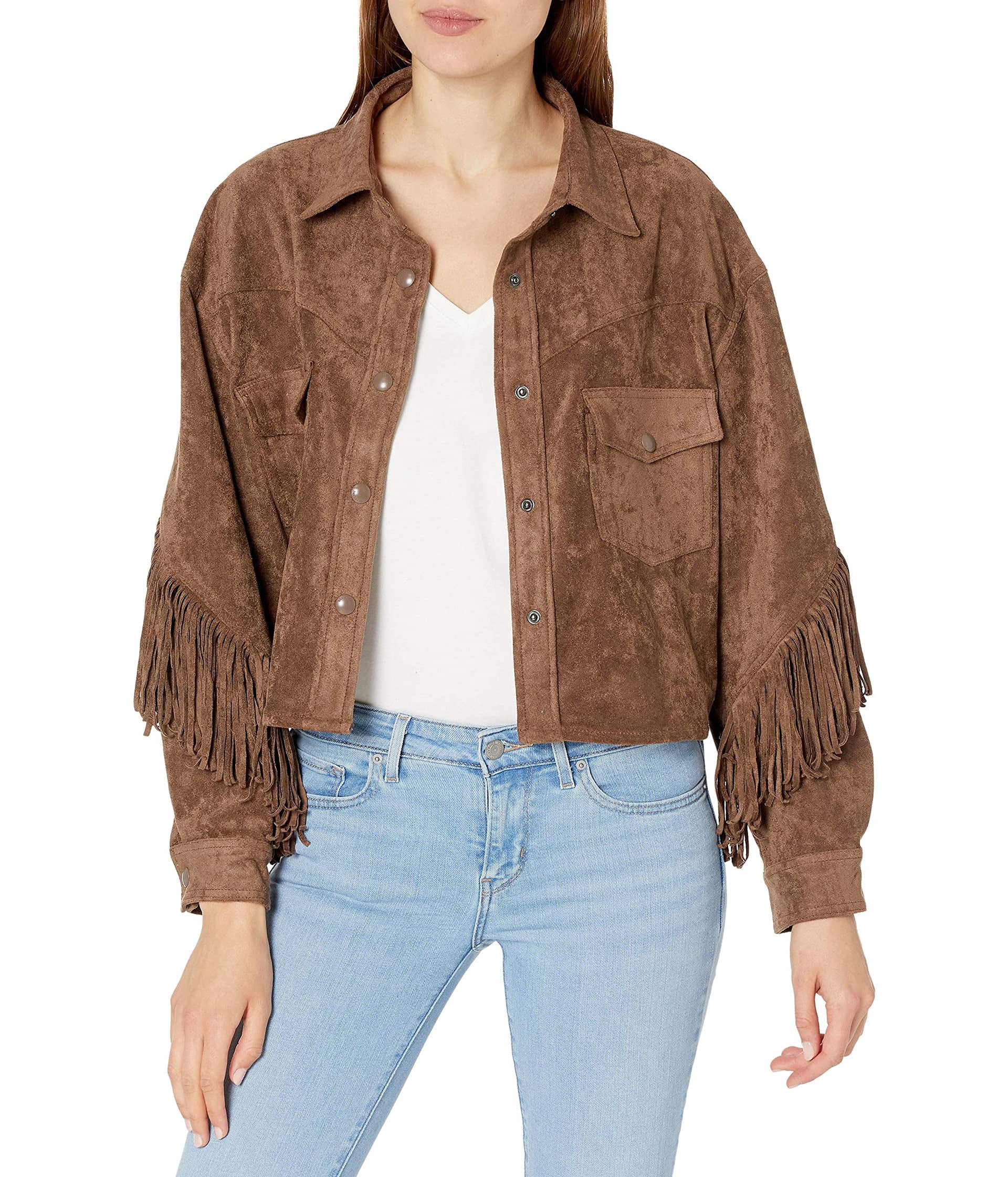 Blanknyc Women's Faux Suede Fringe Jacket - 62EG5628-BWN Medium US ...